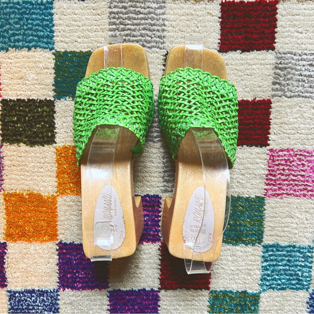 Vtg Romano Italian Platform Mule Chunky Clogs Lime Gr… - Gem